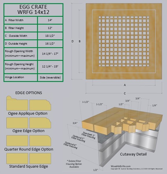 14x12 Wood Return Egg Crate Filter Grille | 100% Guarantee